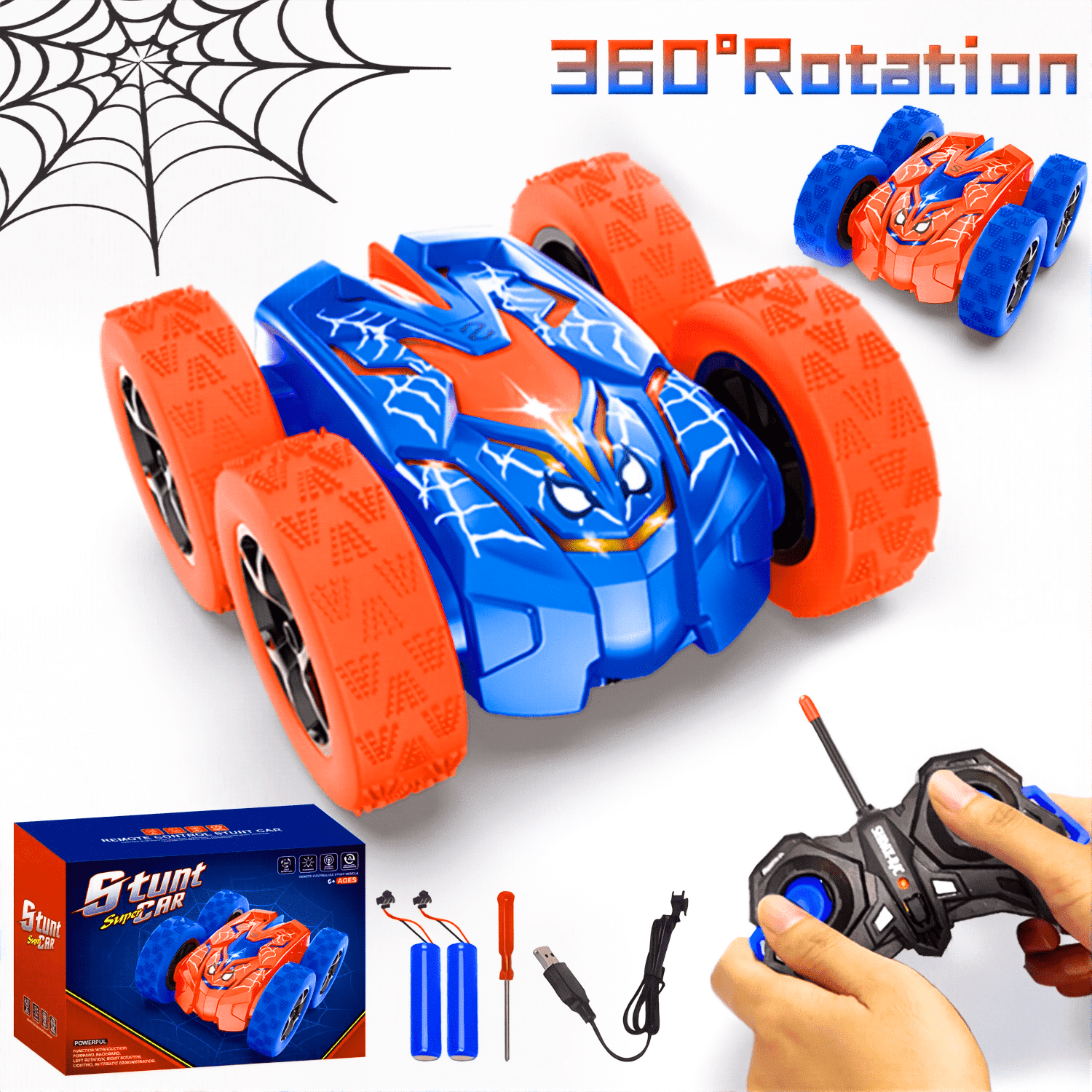 HNH Spider RC Stunt Cars for Kids, 360°Rotating 4WD Remote Control Car ...
