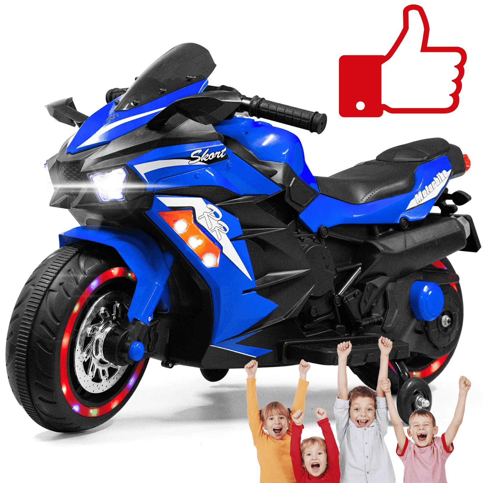 HNH Kids' 12V Battery-Powered Motorcycle with Training Wheels - Blue ...