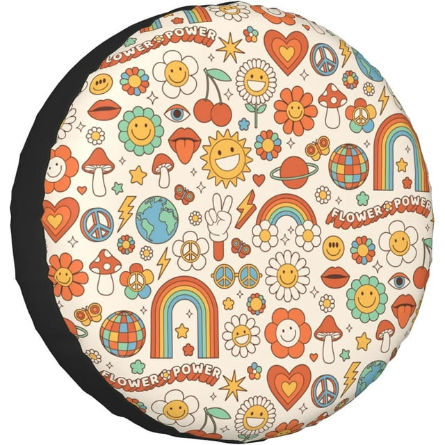 Hnian Retro 70s Floral Spare Tire Cover Protectors Weatherproof Wheel