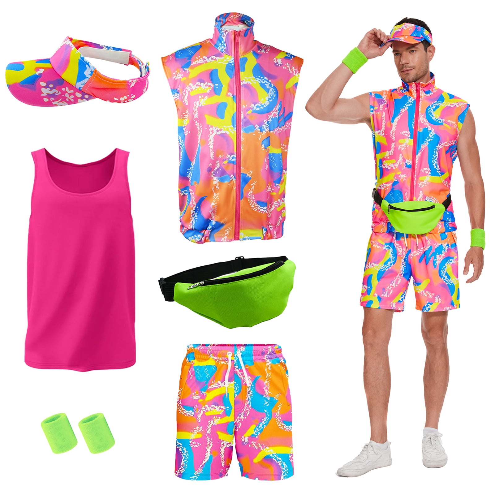 HNKMDK 80s 90s Workout Costume for Men, XL, Retro Neon Fitness Outfit ...