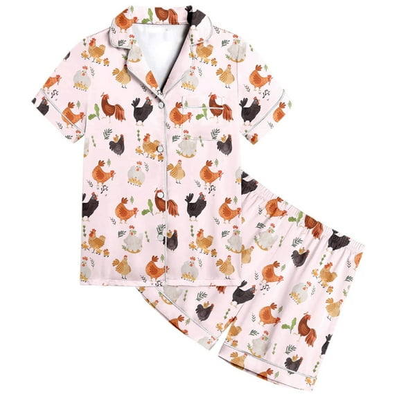 HNMKIU Adorable Animal Chicken Print Kids Button Down Pajama Set ...