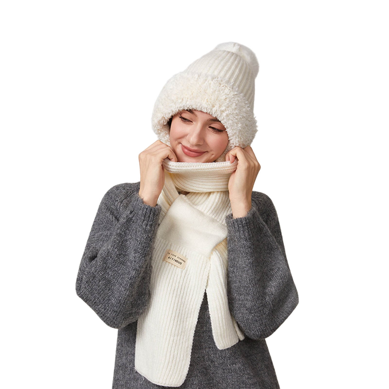 HNMKIU Autumn And Winter Cold Proof scarfs for women Hat Outdoor ...