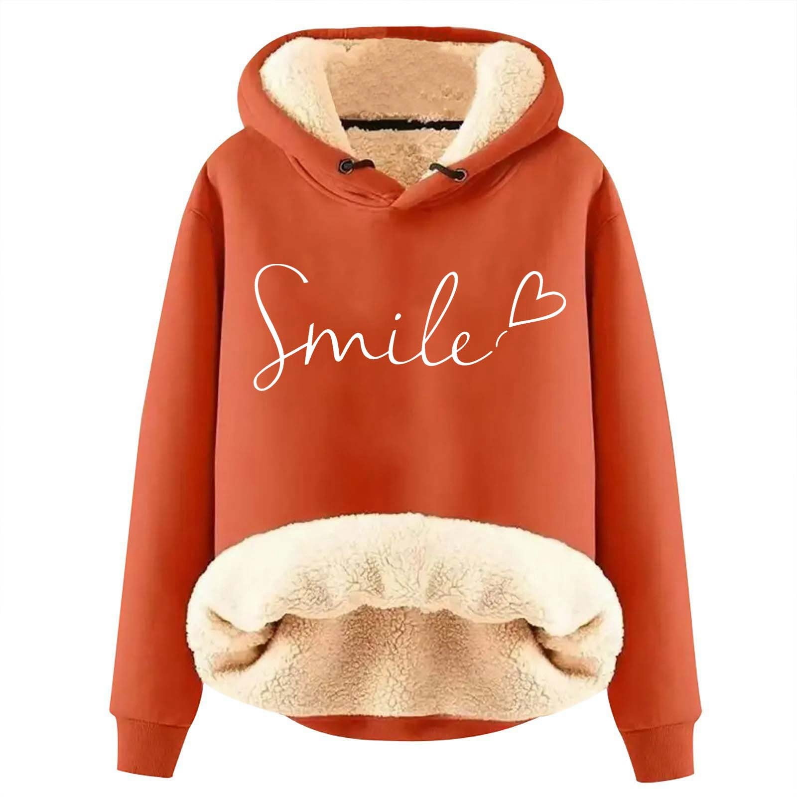 HNMKIU Autumn and Winter Thickened Warm Solid Color Womens Hoodies ...