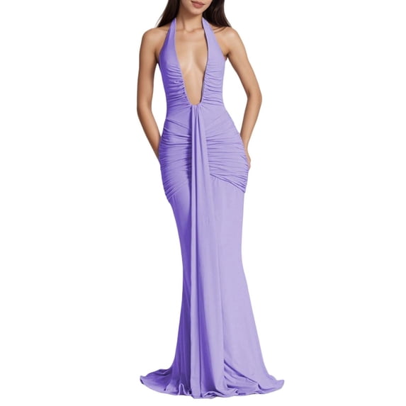 HNMKIU Bodycon Dresses for Women Elegant V Neck Deep Waist Long Fish ...