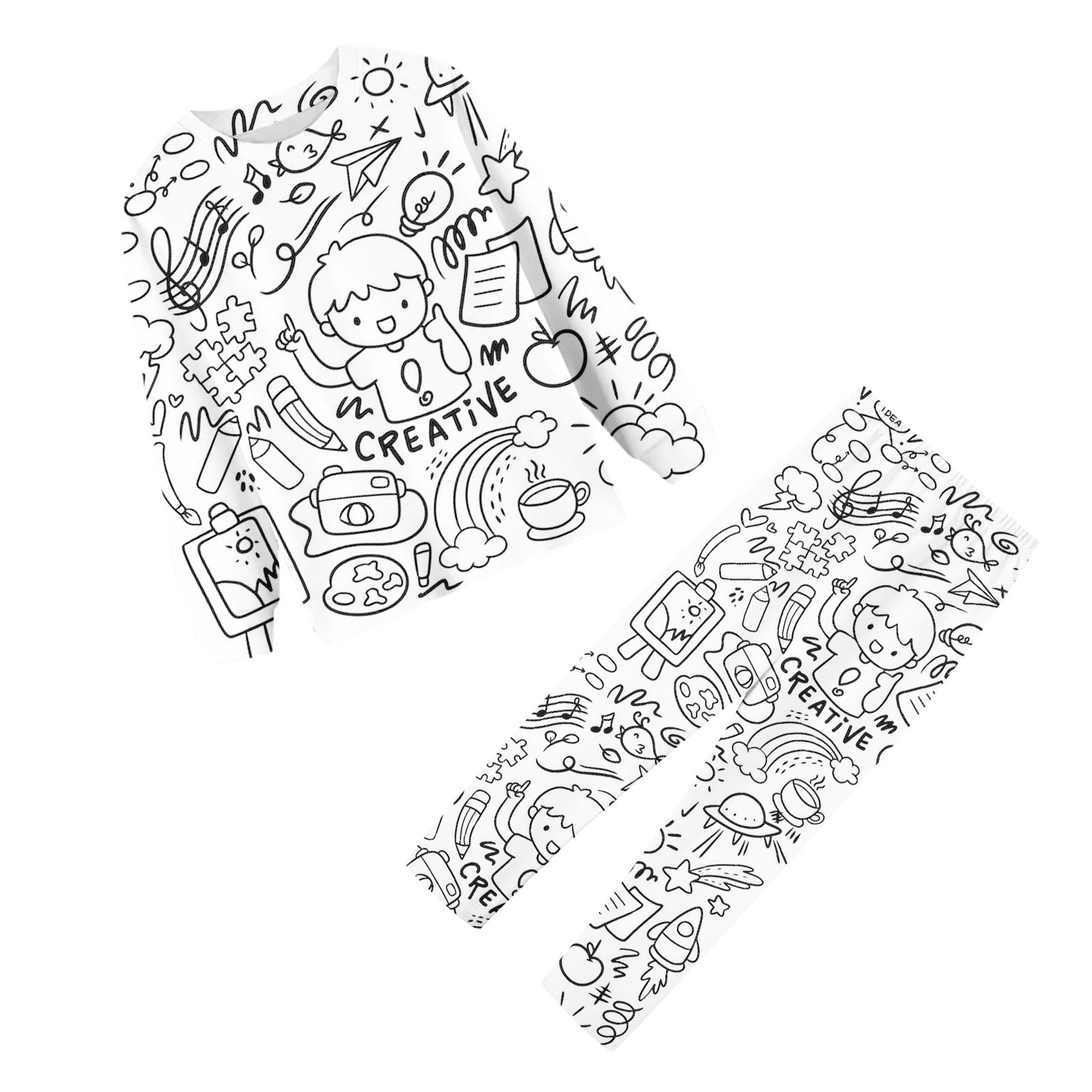 HNMKIU Boys DIY Sketch Coloring Pajama Set Hand Painted Doodle ...