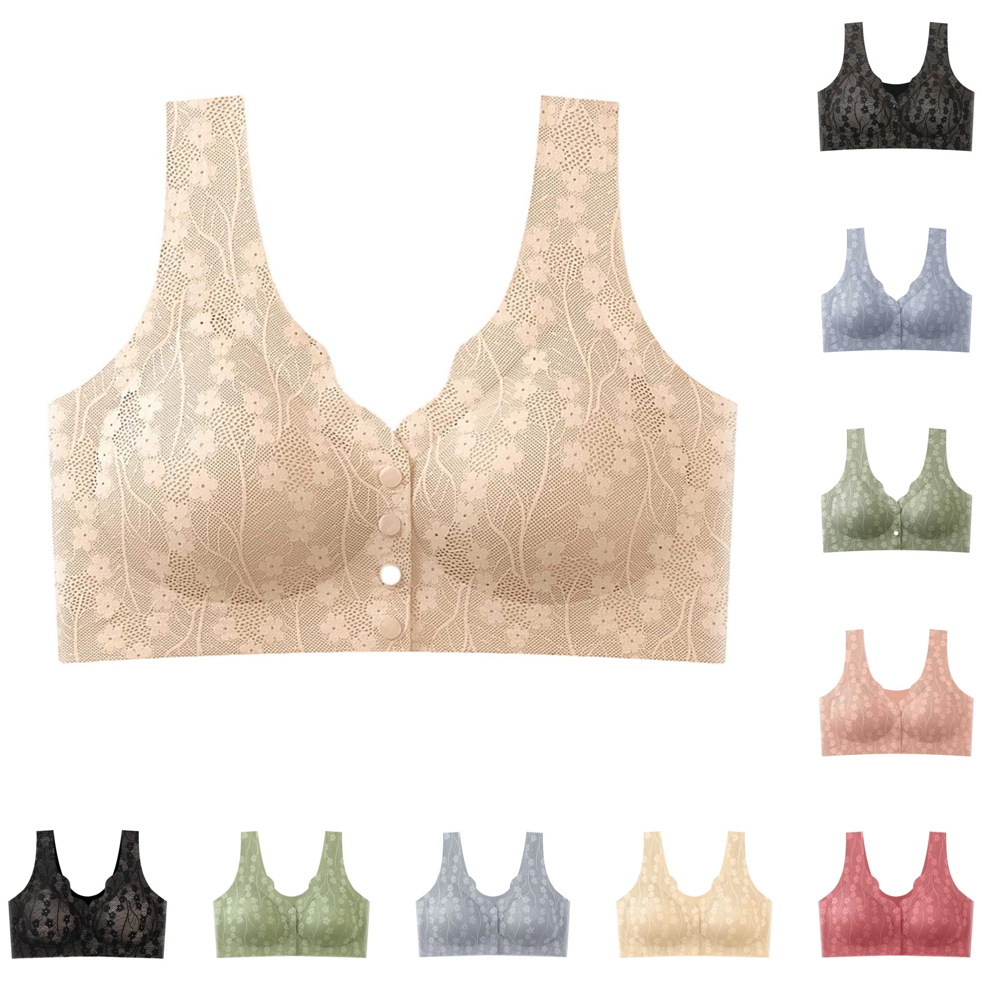 HNMKIU Bras for Women Front Closure Thin Solid Comfort Wireless Plus ...