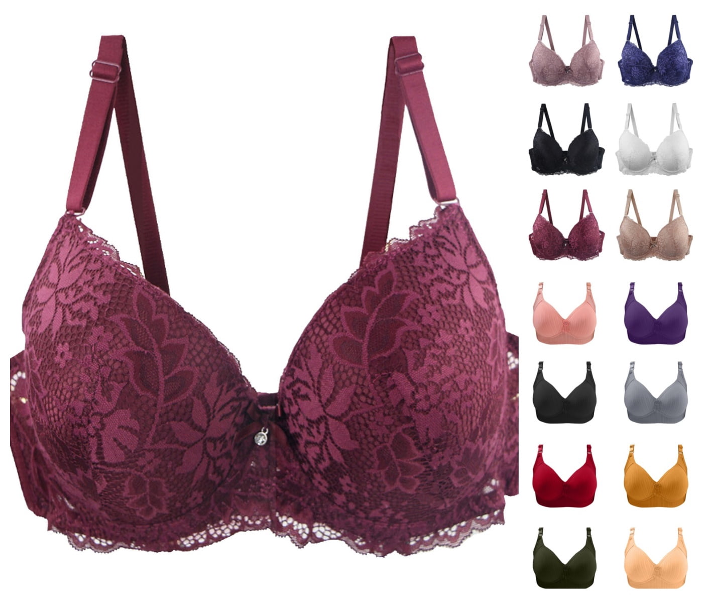 HNMKIU Bras for Women Solid Fashion Lace Comfort Casual Plus Size ...