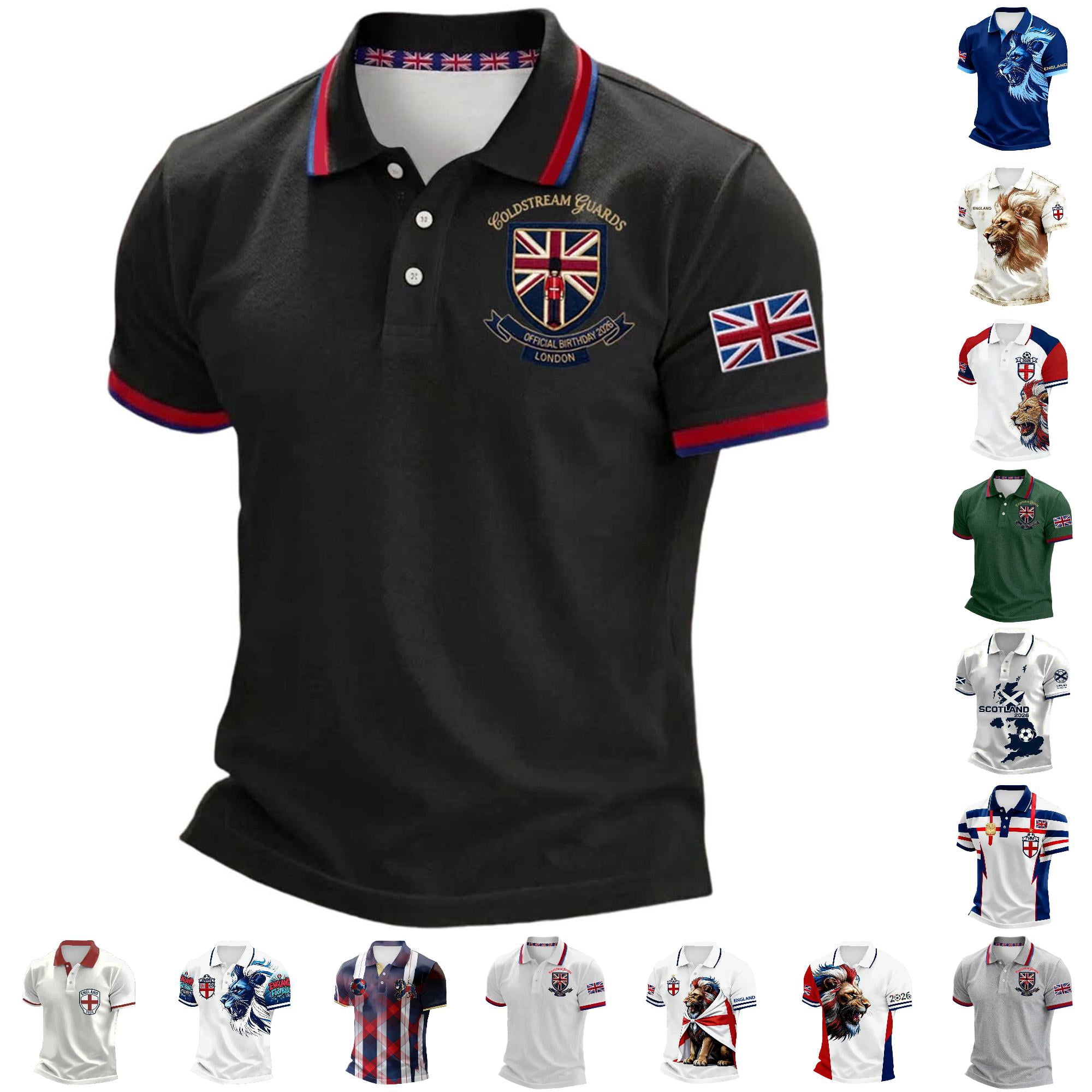 HNMKIU British Scotland Themed Polo Shirt Short Sleeve Turn Down Collar ...