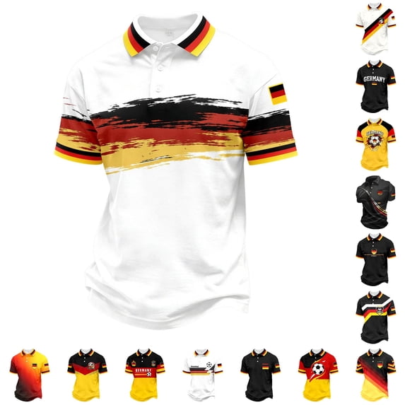HNMKIU Color Block Germany Fan Polo Shirt Short Sleeve Button Down ...