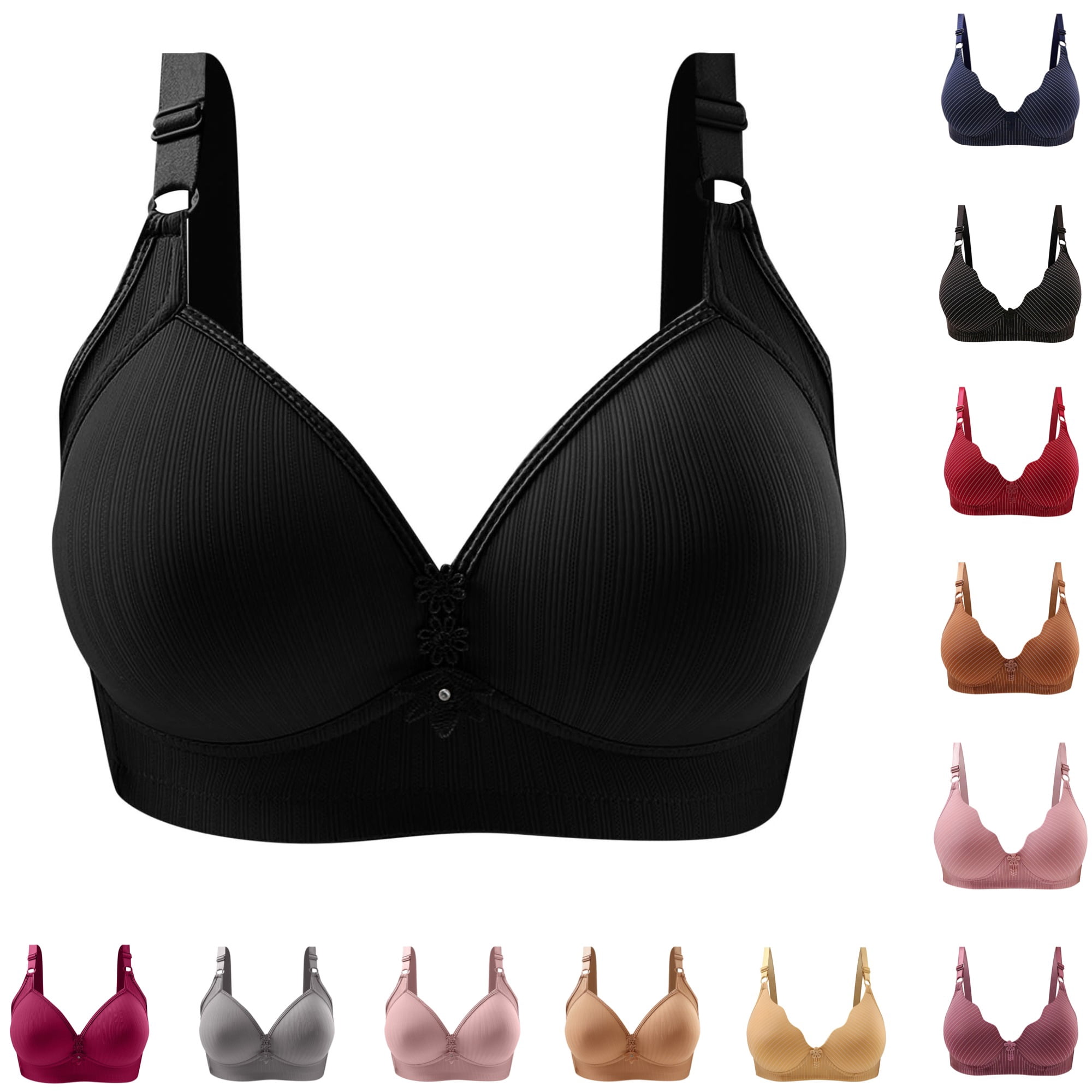 HNMKIU Cotton Bras for Women Solid Daily Casual Comfort Soft Bra ...