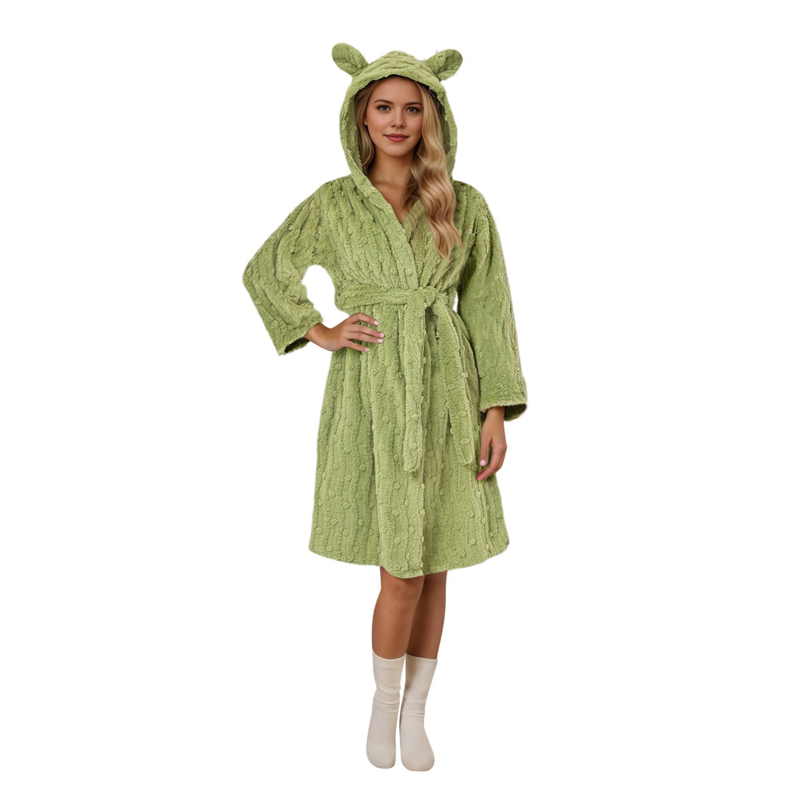 HNMKIU Cozy Robes for Women Flannel Hooded Bathrobe Soft Fleece ...