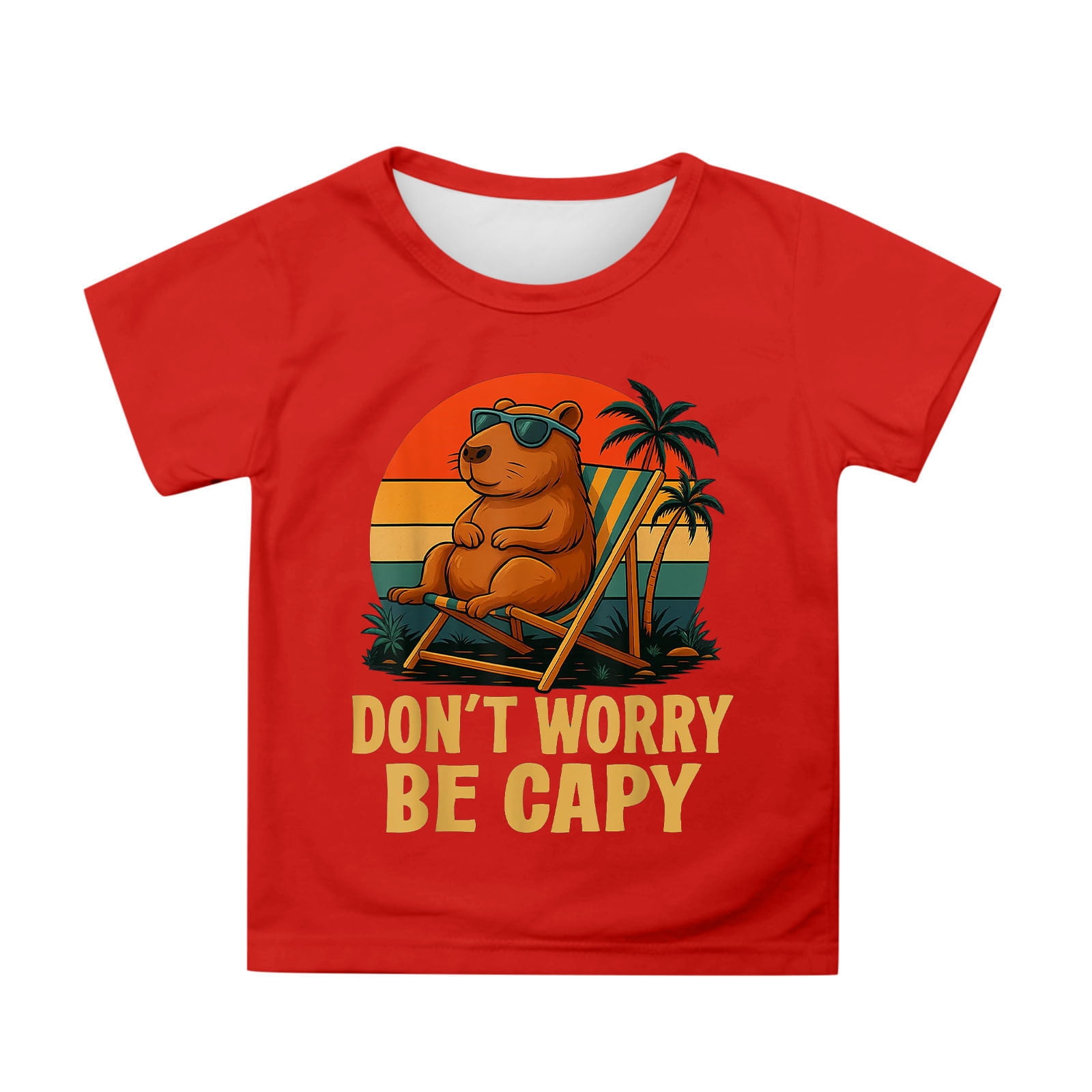 HNMKIU Cute Capybara Print Girls Short Sleeve Tee Casual Comfortable ...