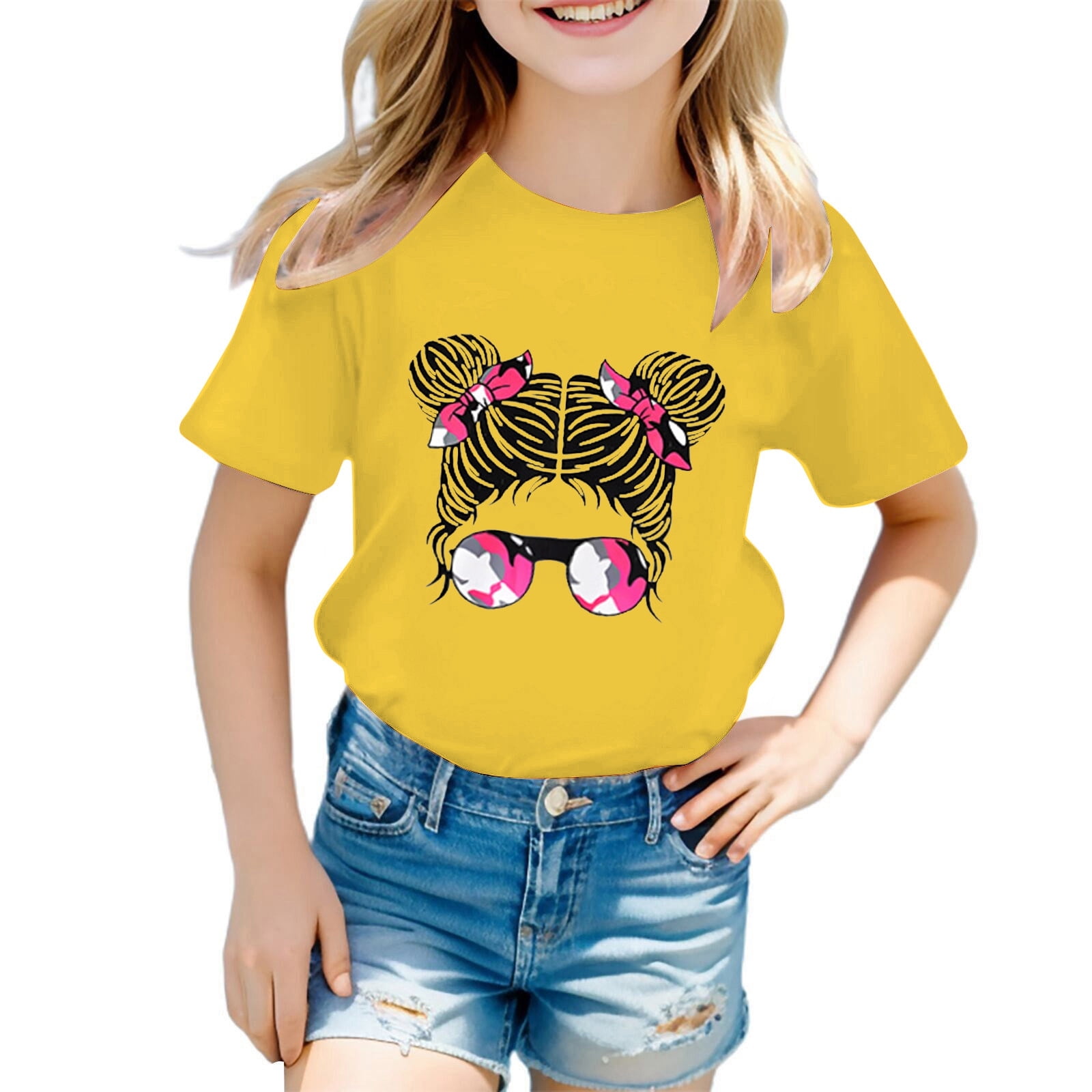 HNMKIU Cute Graphic Print Round Neck Short Sleeve Tee for Girls Summer ...