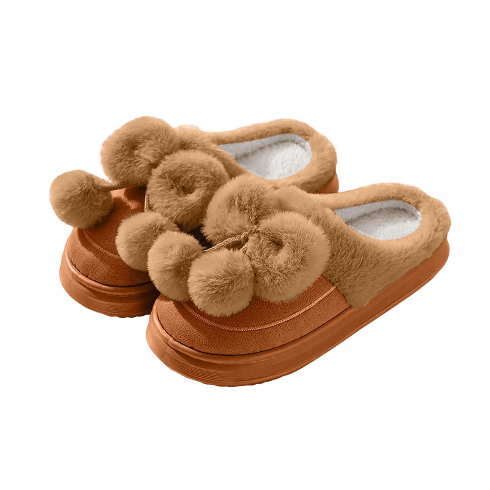 HNMKIU Warm Slippers for Women Couple Winter Solid Color Bow Design ...