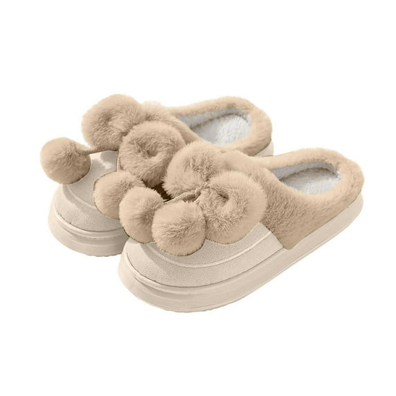 HNMKIU Double Bar Fuzzy Slippers Home Gradient Candy Color Indoor ...