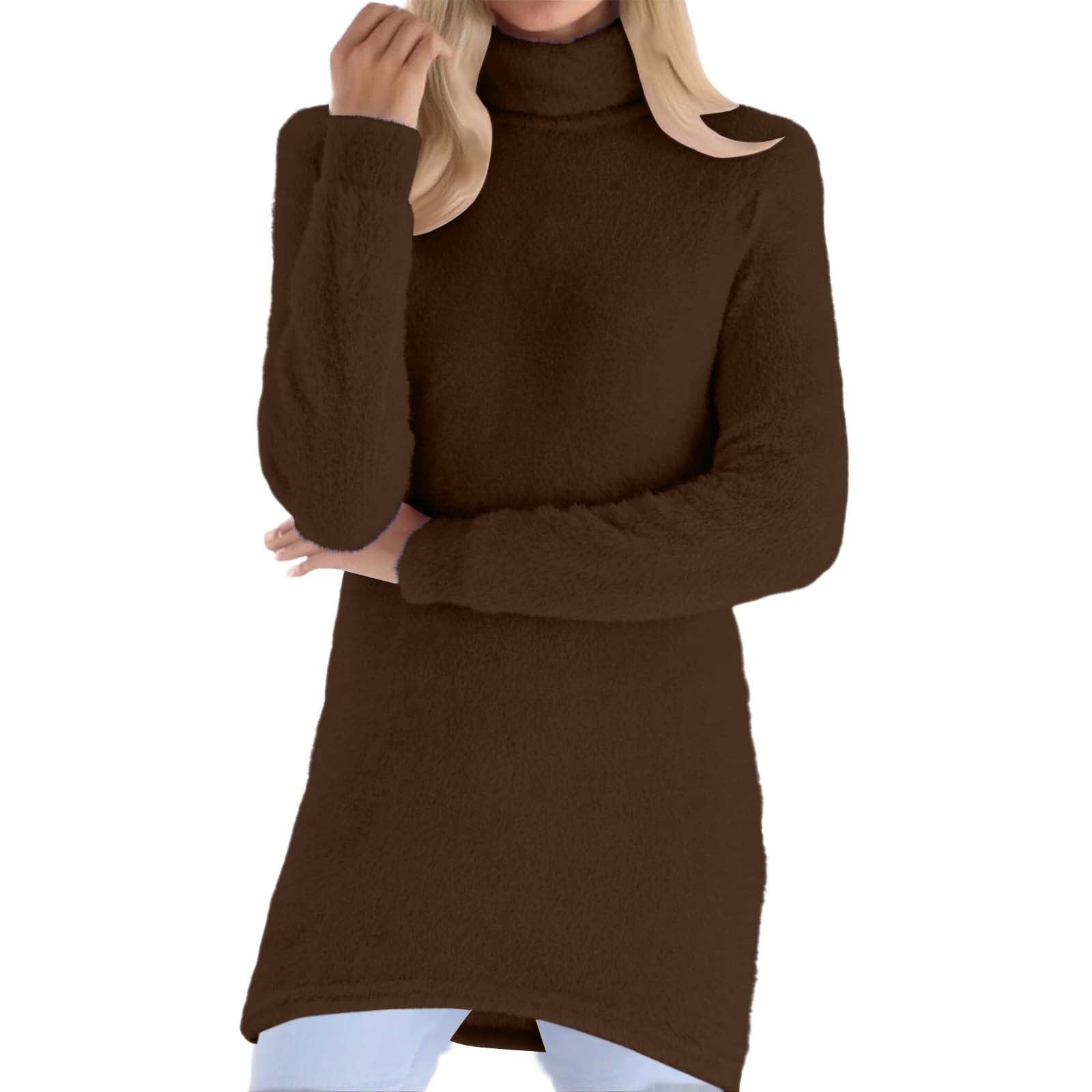 HNMKIU Elegant High Neck Solid Color Knit Pullover Sweater Warm Cozy ...