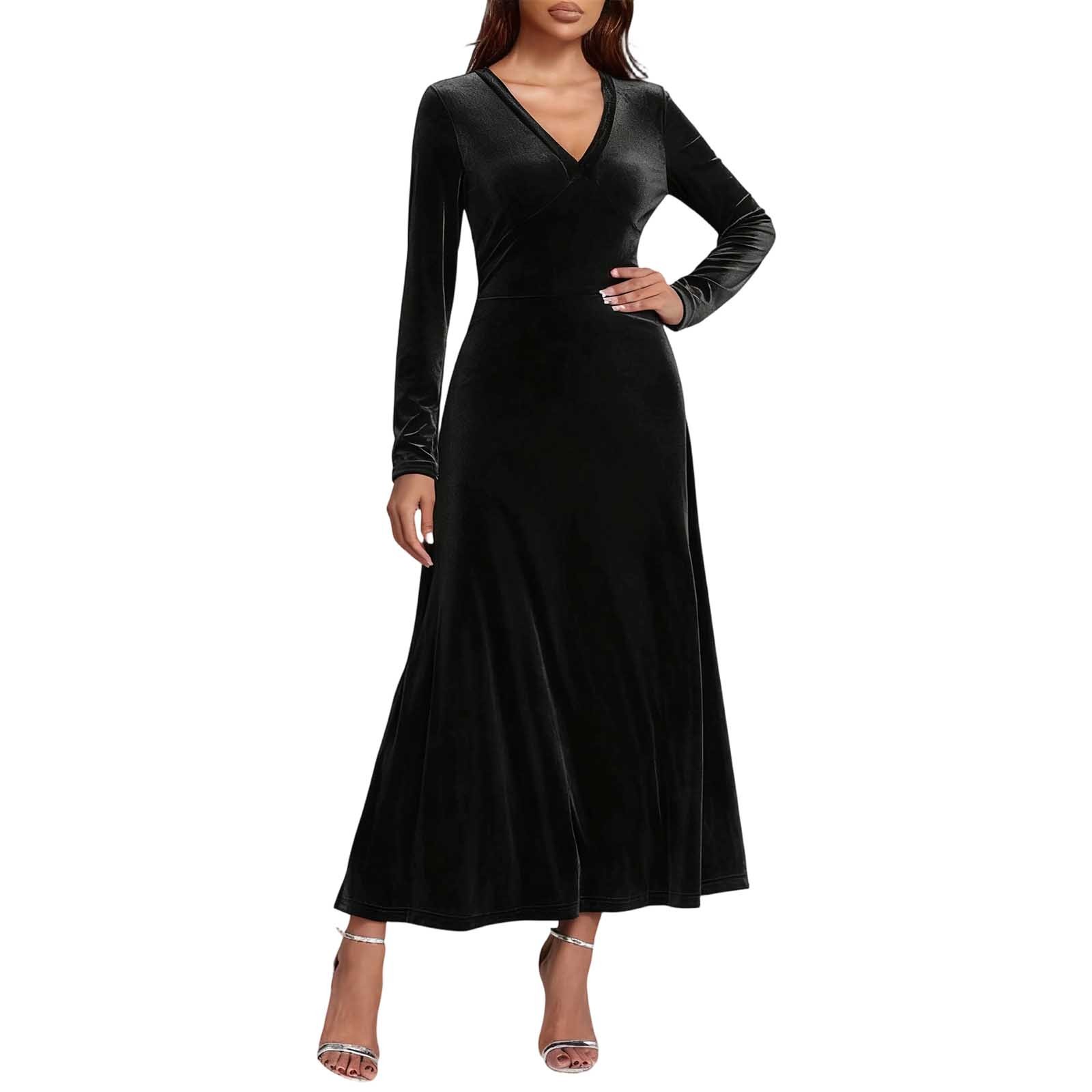 HNMKIU Elegant Long Sleeve Party Gown for Fall Winter Holiday Season ...