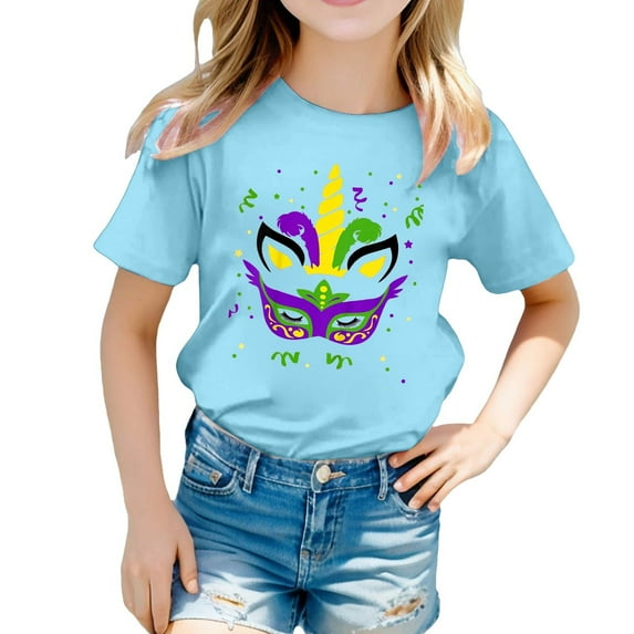 HNMKIU Girls Casual Printed Round Neck Short Sleeve Tee Shirt ...