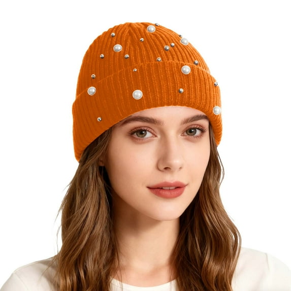 HNMKIU Girls' Double Layer Pearl Glitter Knitted Hat Outdoor Warm ...