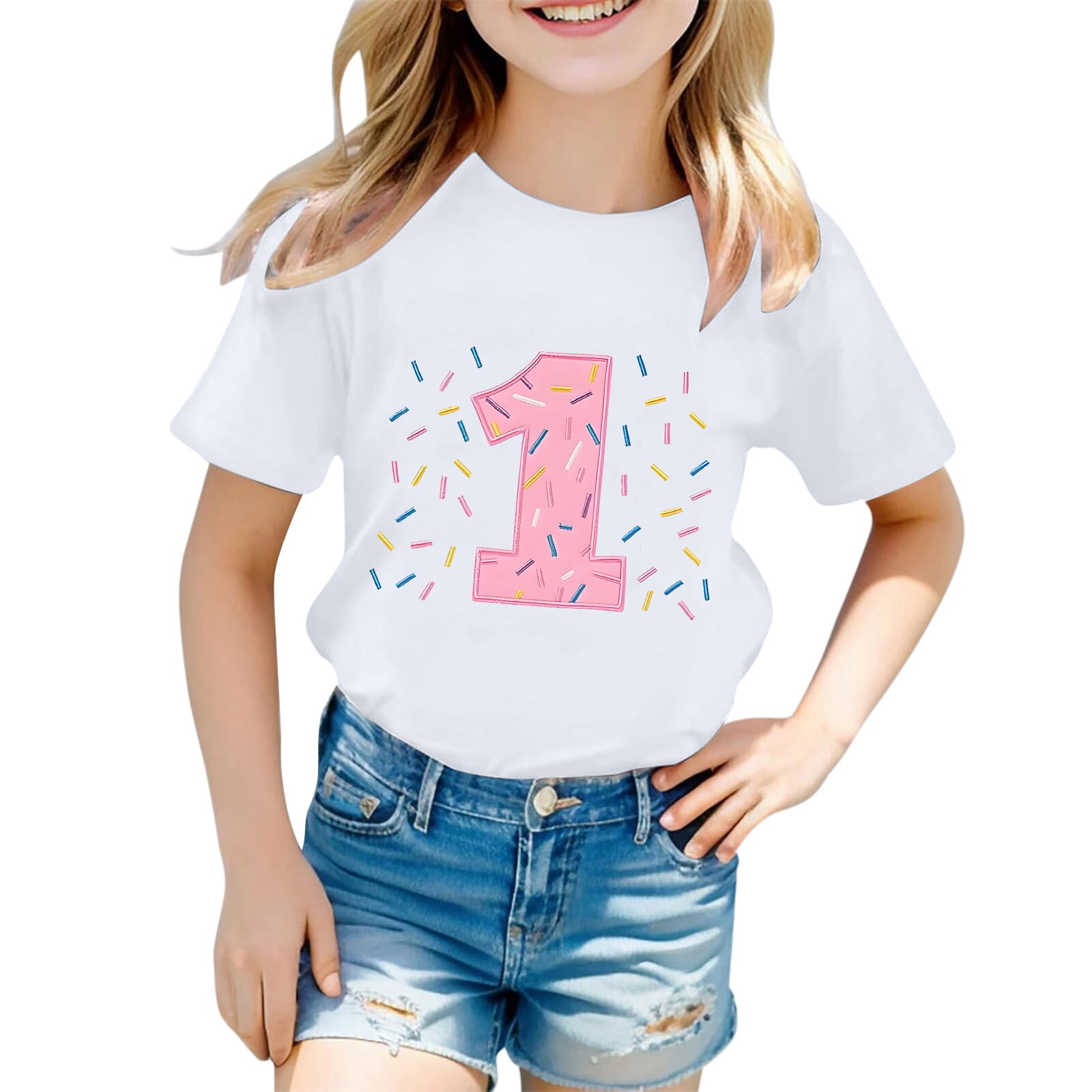 HNMKIU Girls Fashion Casual Letter Print Round Neck Short Sleeve Tee ...