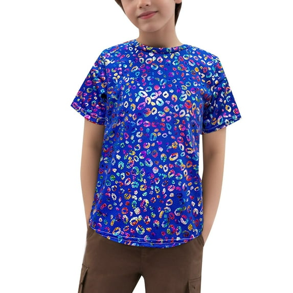 HNMKIU Girls Fashion Leopard Print Sequin Glitter Short Sleeve Tee For ...