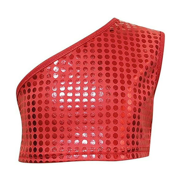 HNMKIU Girls Fashion One Shoulder Crop Top Tee for Stage Performance ...
