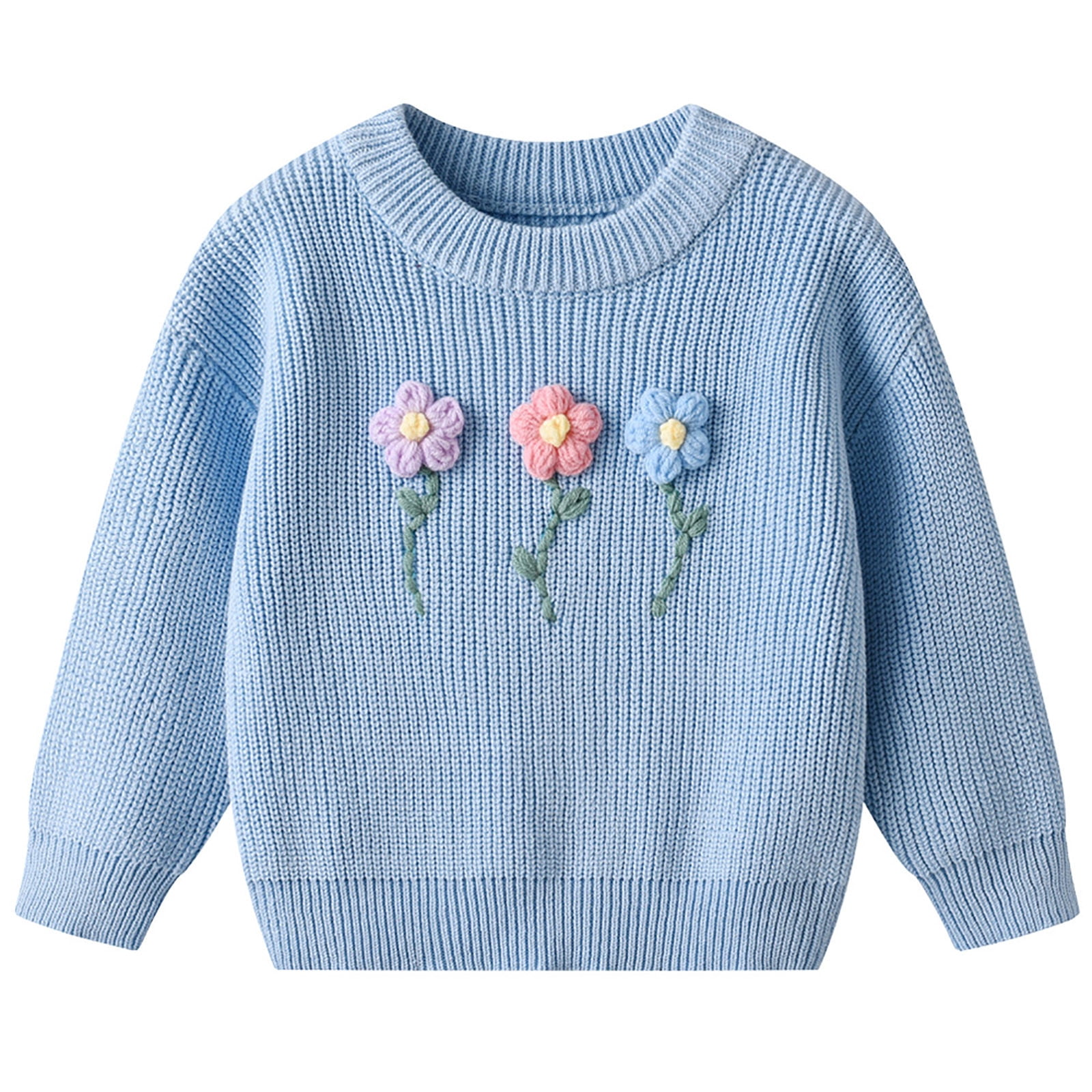 HNMKIU Girls Knit Sweater Hand Embroidered Floral Pullover Top Soft ...