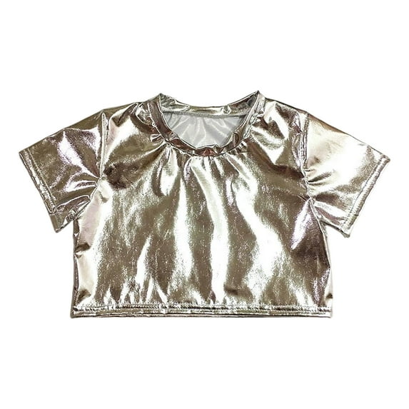 HNMKIU Girls Metallic Shiny Performance Dance Top Cool Robot Short ...