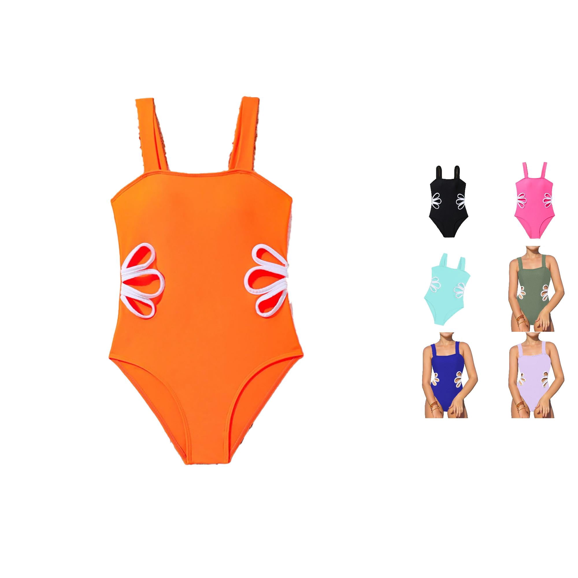 HNMKIU Girls One Piece Swimsuits Adjustable Straps Cut Out Bathing Suit ...