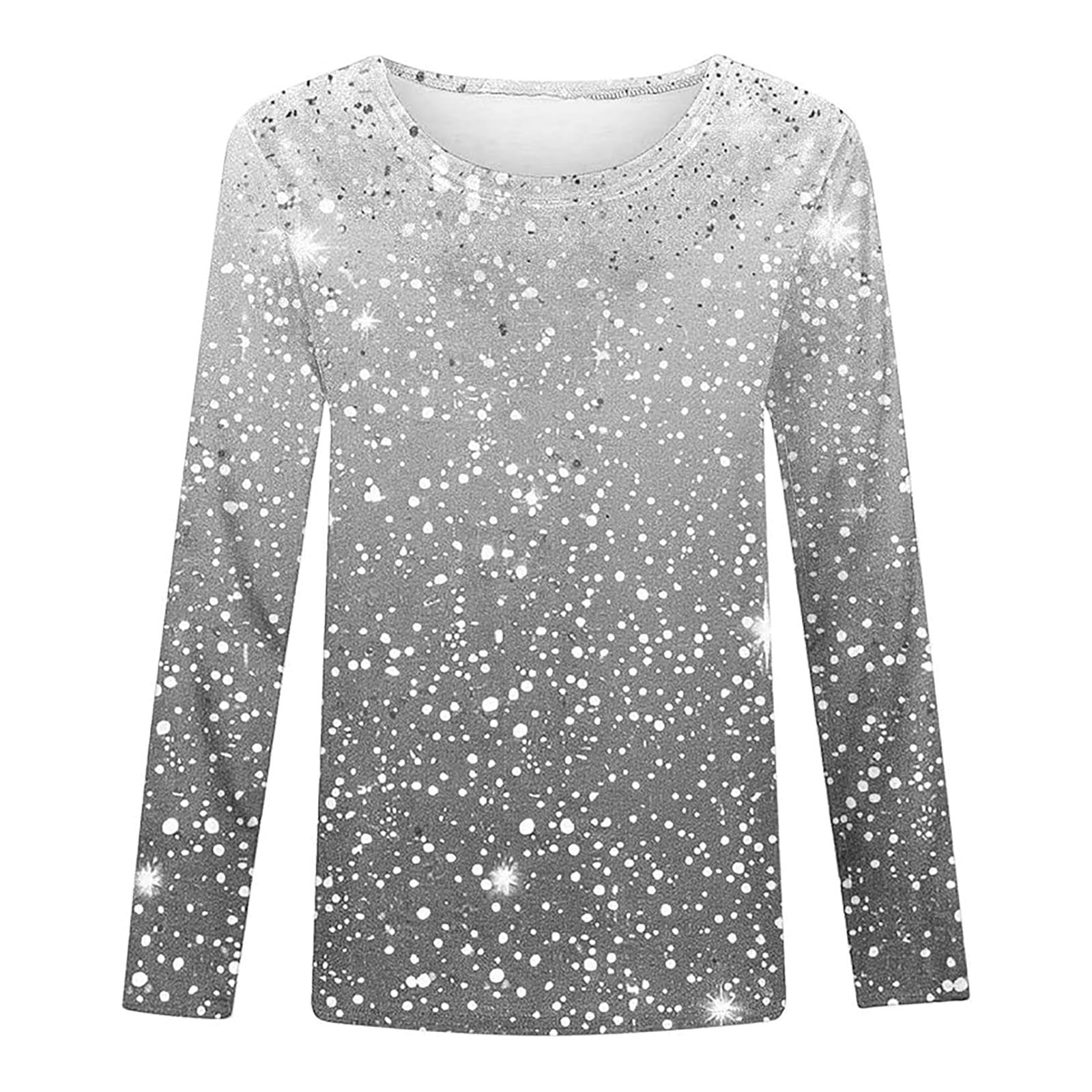 HNMKIU Girls Sequin Print Sweater Long Sleeve Round Neck Monochrome Top ...