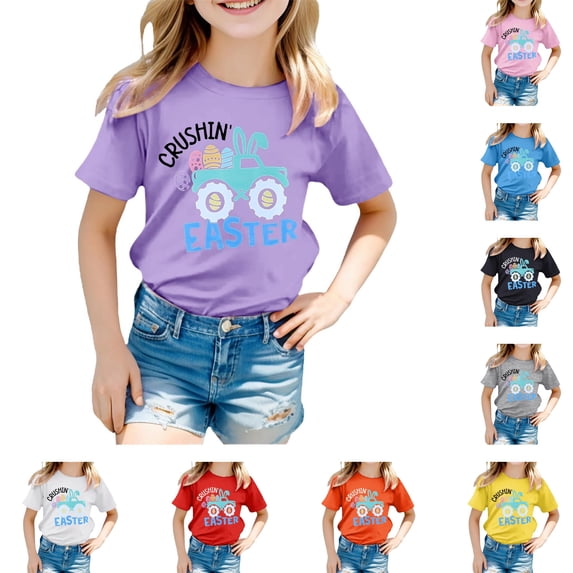 HNMKIU Girls Short Sleeve T Shirts Cute Easter Egg Graphic Print Loose ...