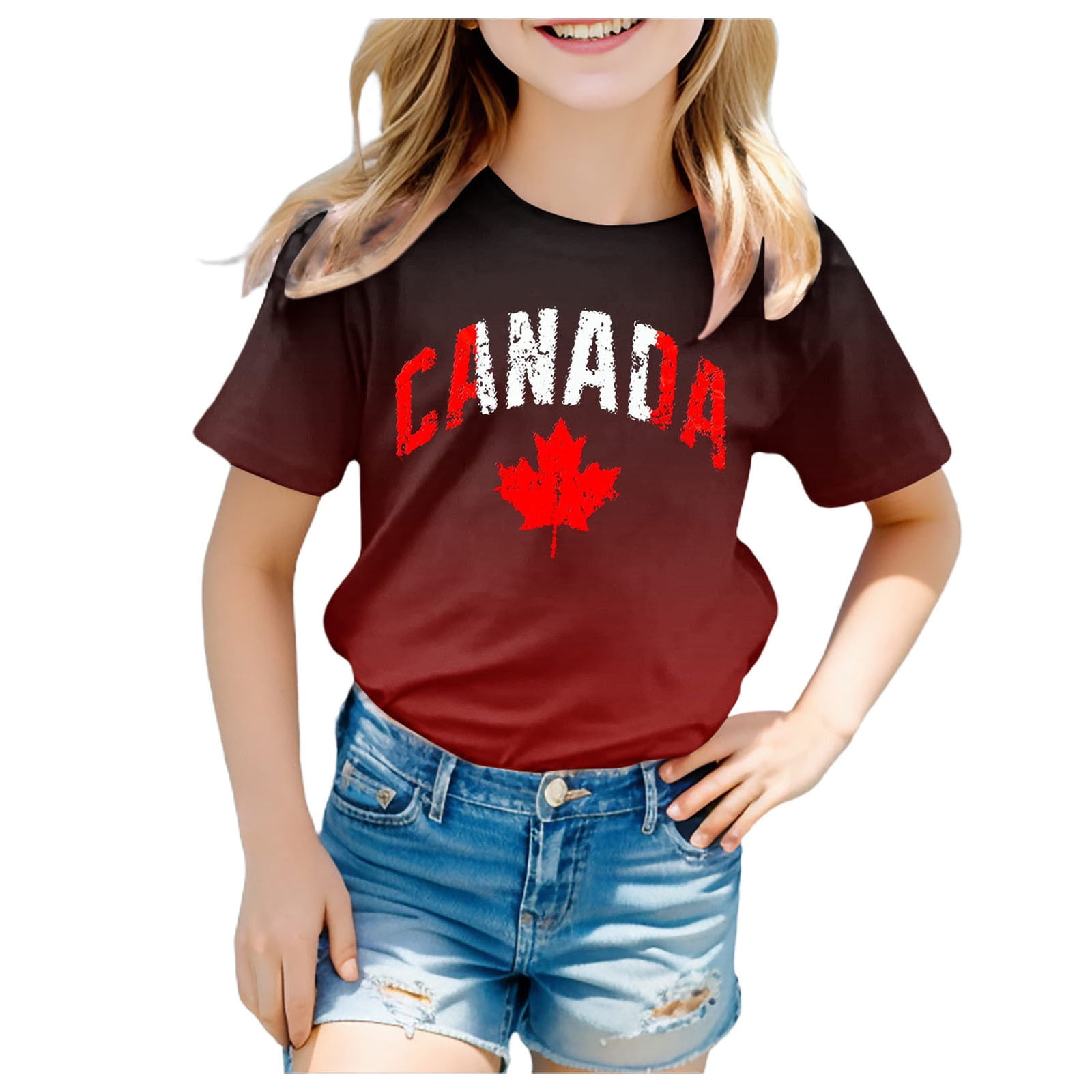 HNMKIU Girls Summer Short Sleeve Crewneck Tee Casual Basic Fit ...