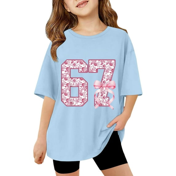 HNMKIU Girls Summer Short Sleeve Tee with Cute Cartoon Number Print ...