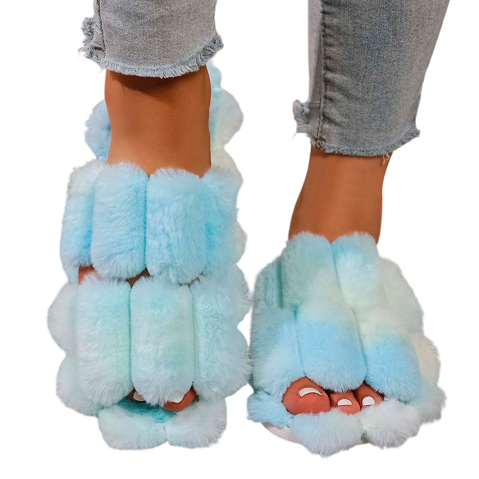 HNMKIU Glitter on Fuzzy Slippers Winter Lined Shoes with Memory Foam ...