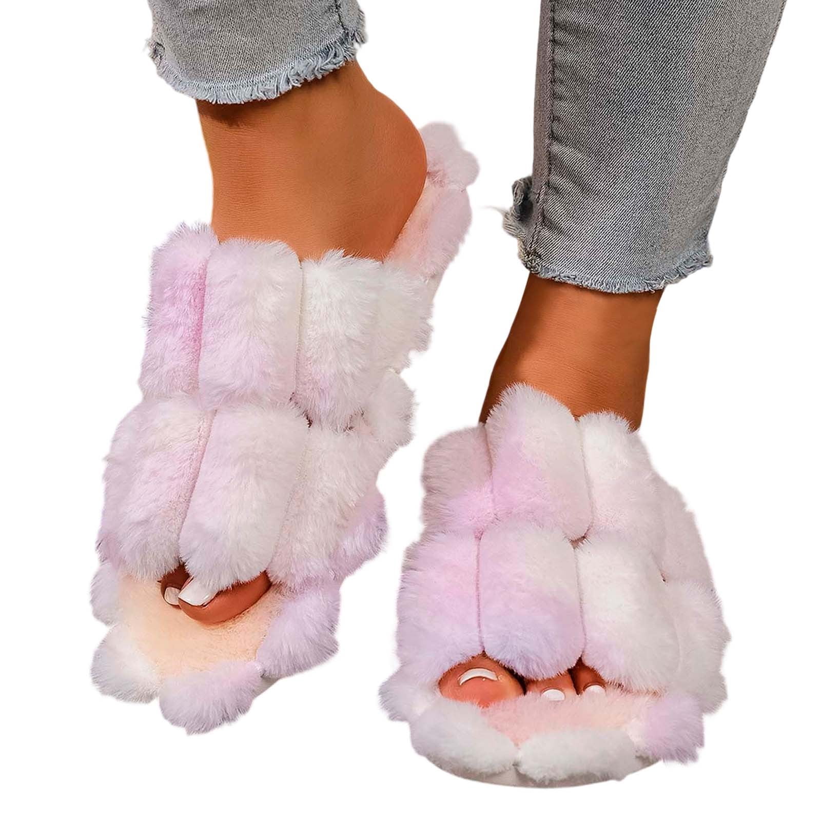 HNMKIU Ladies Slippers Women Style Double Bar Gradient Candy Color Home ...