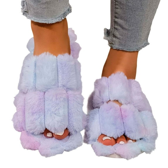 HNMKIU Glitter on Fuzzy Slippers Winter Lined Shoes with Memory Foam ...