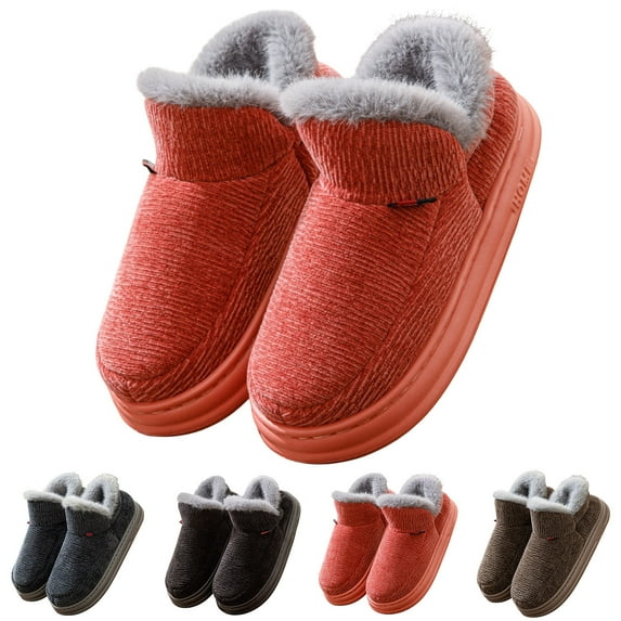 HNMKIU Ladies Fashion Winter Fuzzy Slippers Closed Toe Flat Bottom Soft ...