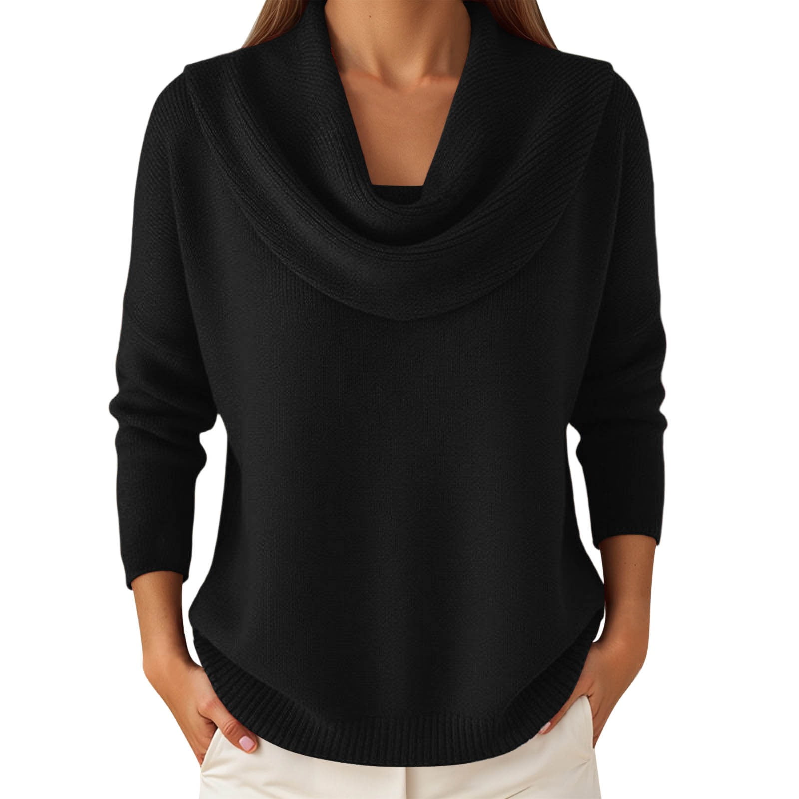 HNMKIU Long Sleeve Solid Color Pullover Sweater Soft Comfortable ...