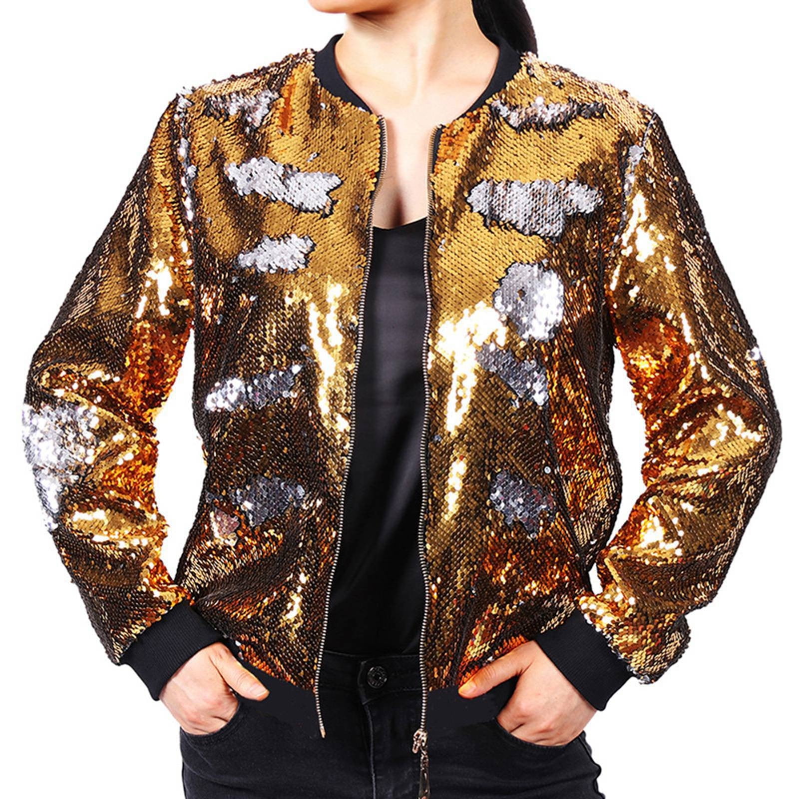 HNMKIU Plus Size Coat Plus Size Sequin Baseball Jacket for Women ...