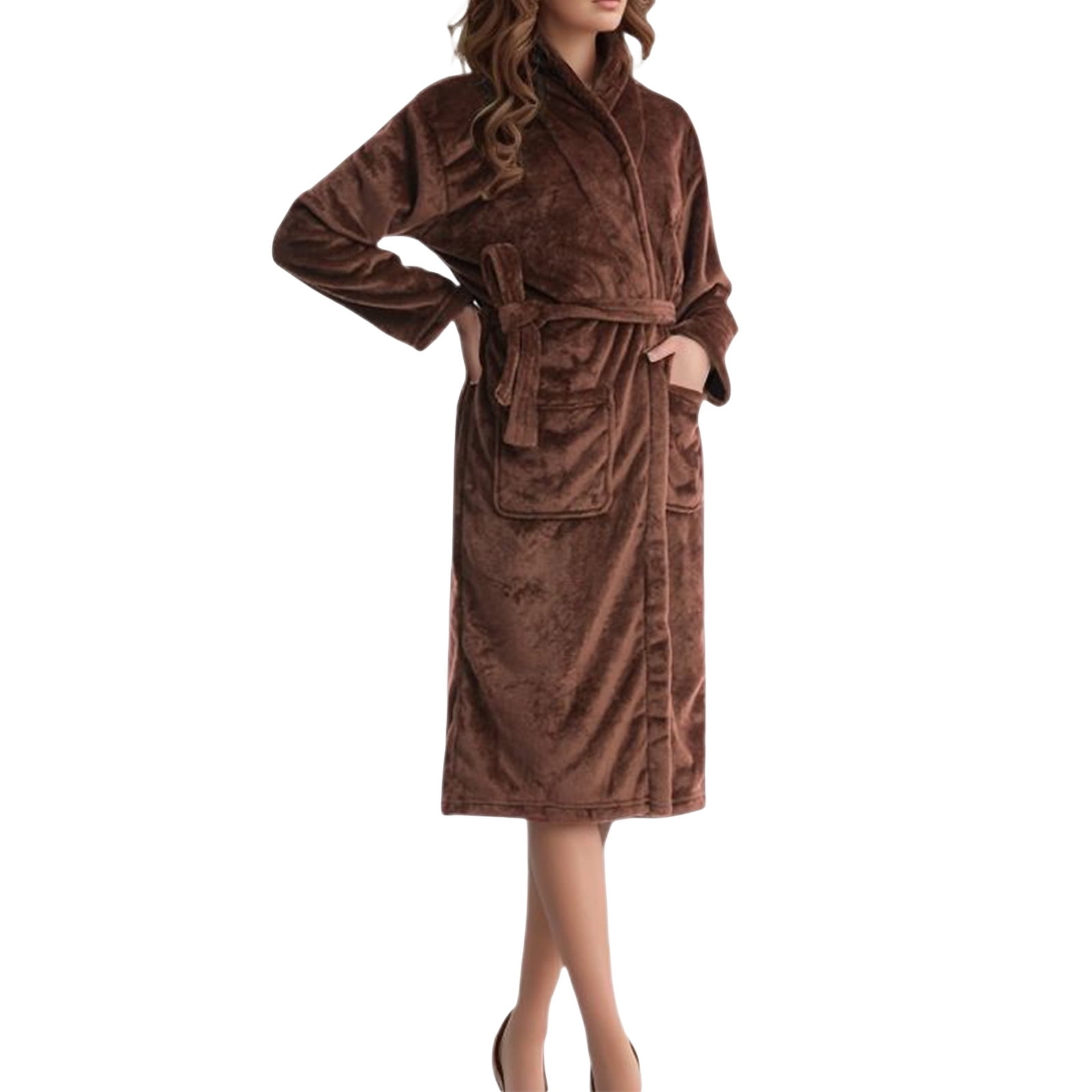 HNMKIU Plus Size Womens Robe Thickened Flannel Fleece Bathrobe Full ...
