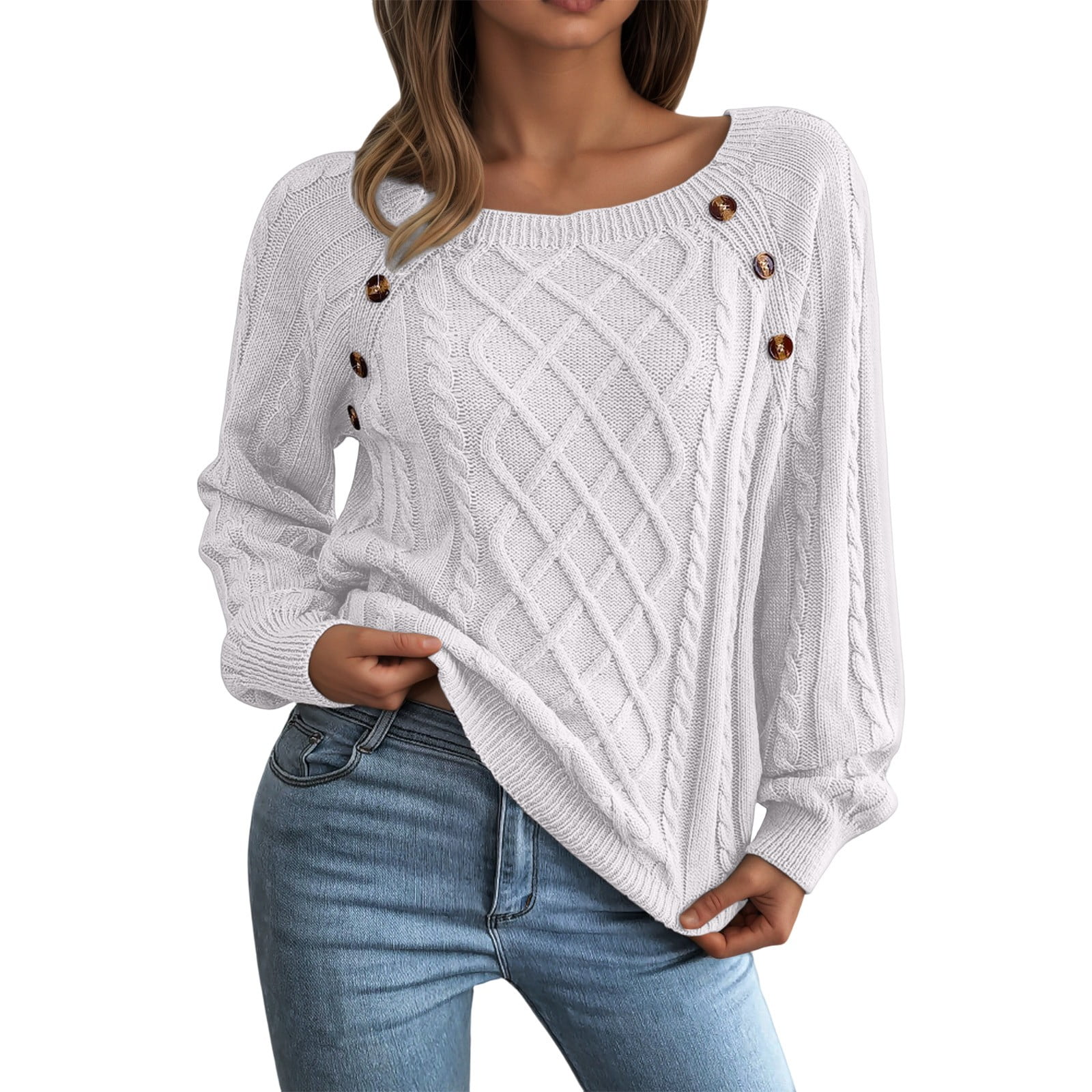 HNMKIU Pullover Sweaters For Women Soft Casual Cozy Ribbed Square Neck ...