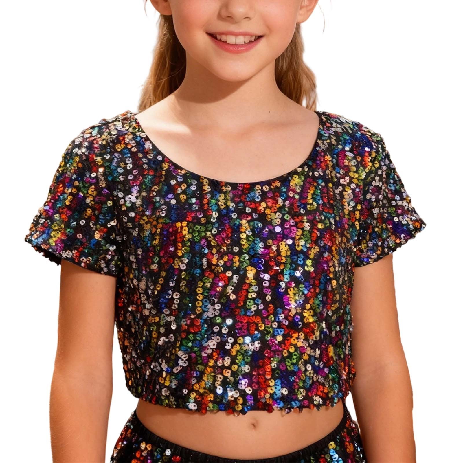 HNMKIU Sparkly Cheerleading Glitter Performance Top for Girls and Boys ...