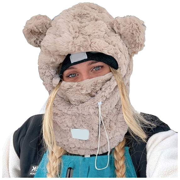 HNMKIU Thermal Hooded Winter Face and Ski Hat Set for Cold Weather ...