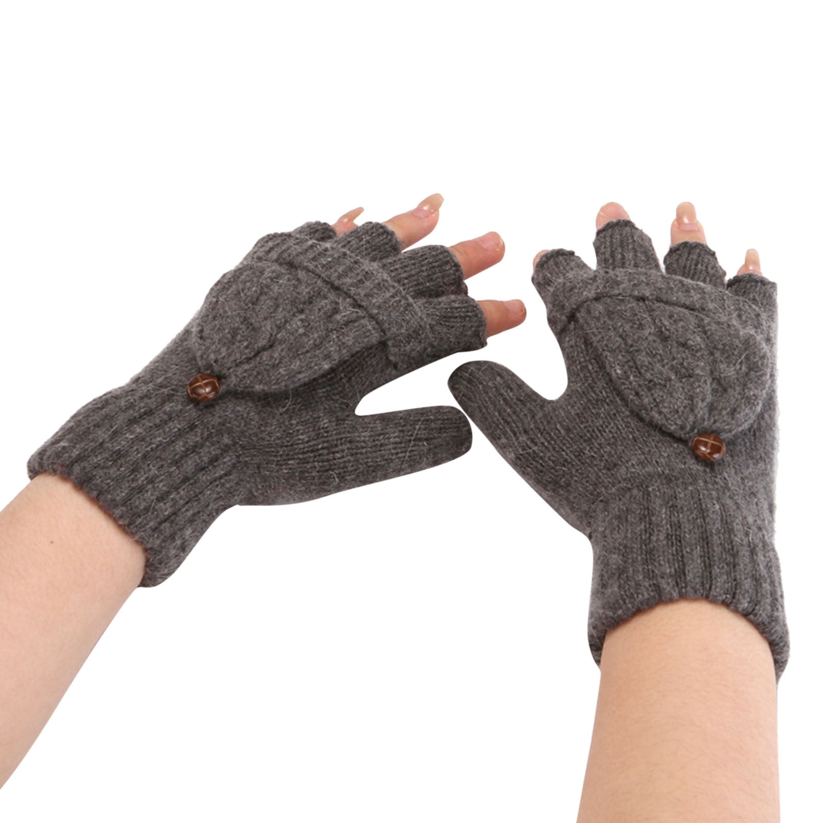 HNMKIU Winter Fashion Knit Flip Mittens with Button Convertible Half ...