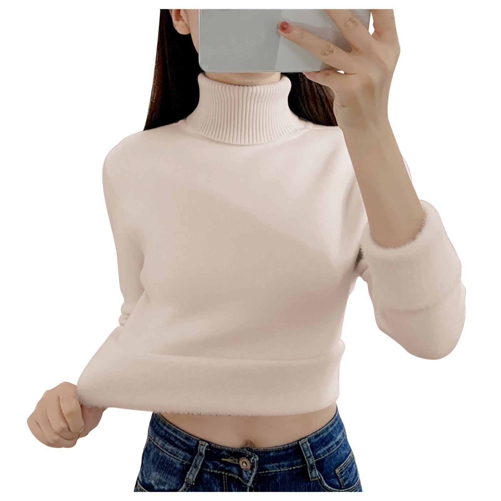 HNMKIU Winter Keep Warm Plus Size High Neck Long Sleeve Pullover ...