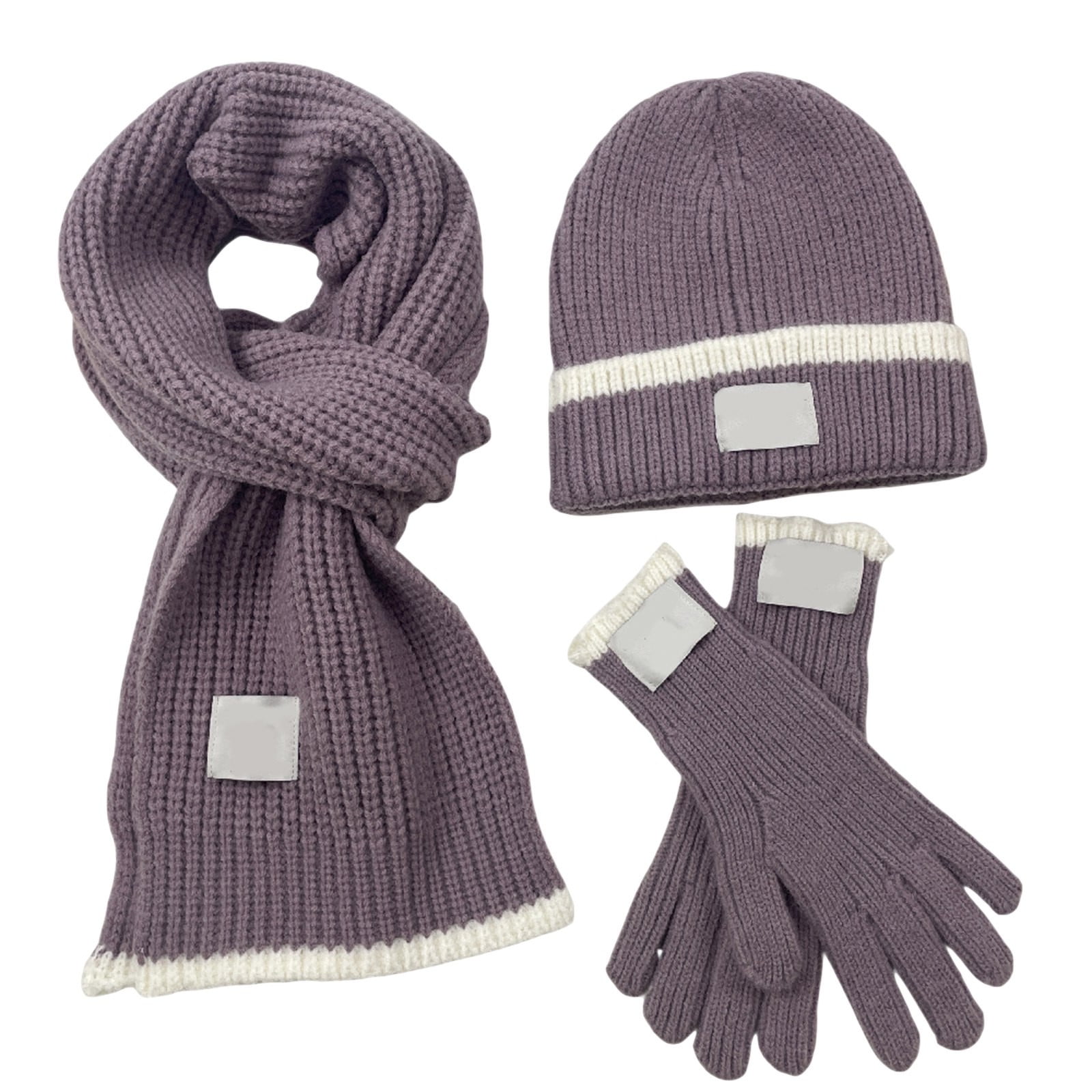 HNMKIU Winter Knit Scarf Hat And Gloves Set For Cold Weather Cozy Style ...