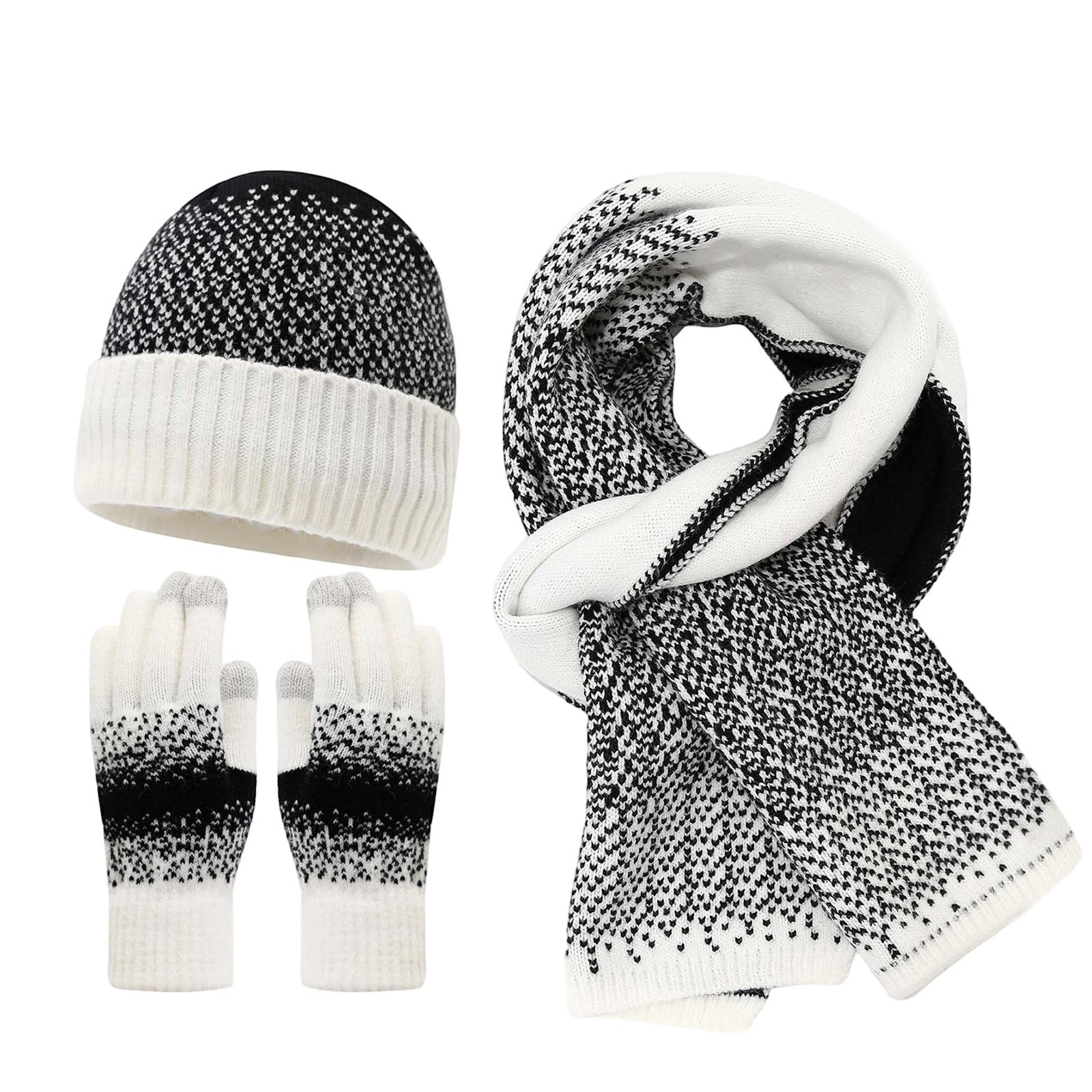 HNMKIU Winter Knit Scarf Hat Gloves Set Touchscreen Compatible Cozy ...
