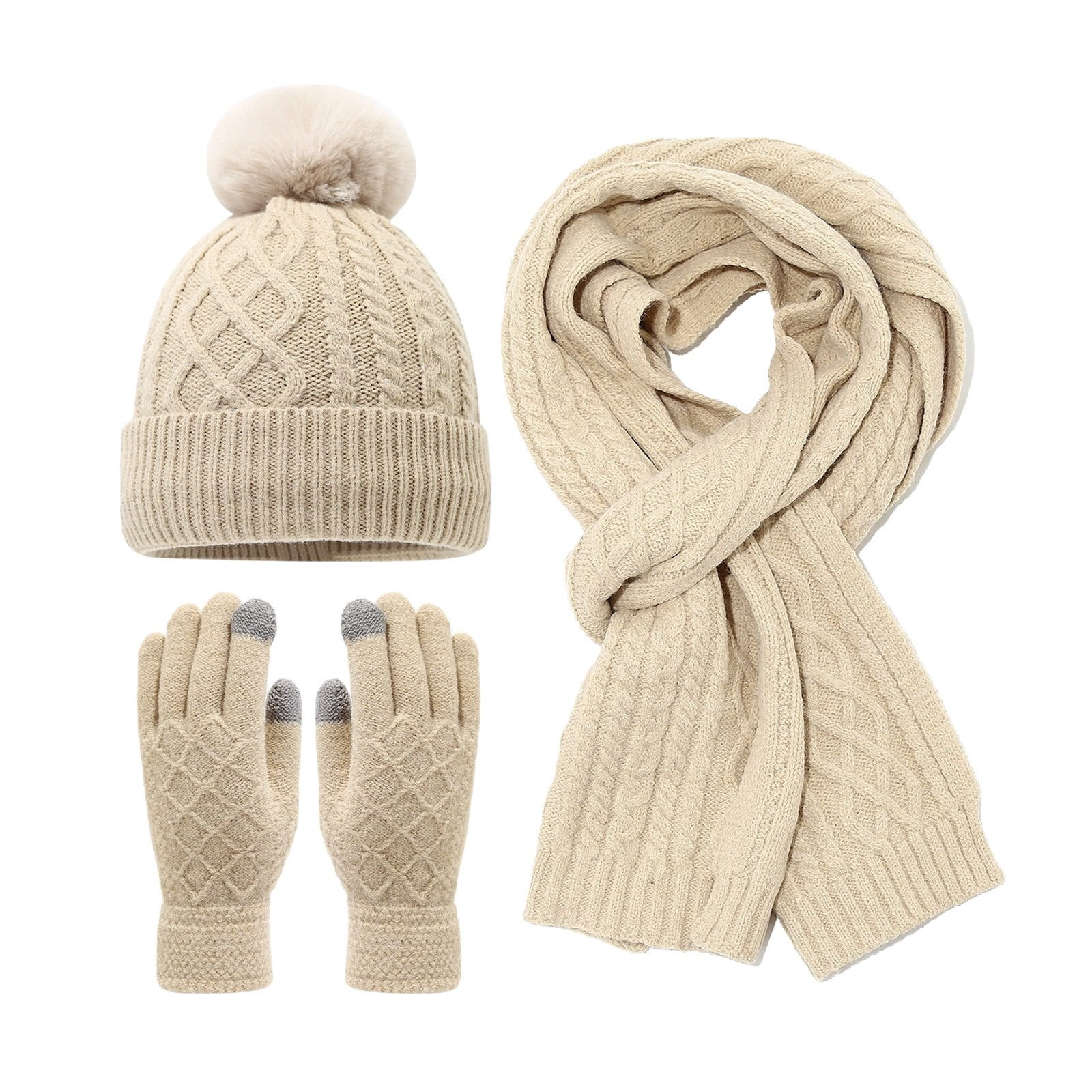 HNMKIU Winter Knitted Scarf Hat and Gloves Set Lined for Cold Weather ...
