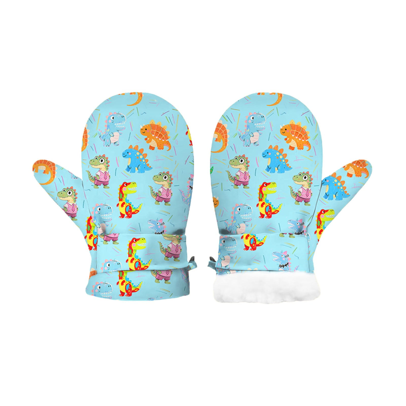 HNMKIU Winter Thermal Insulated Dinosaur Print Mittens For Kids Outdoor ...