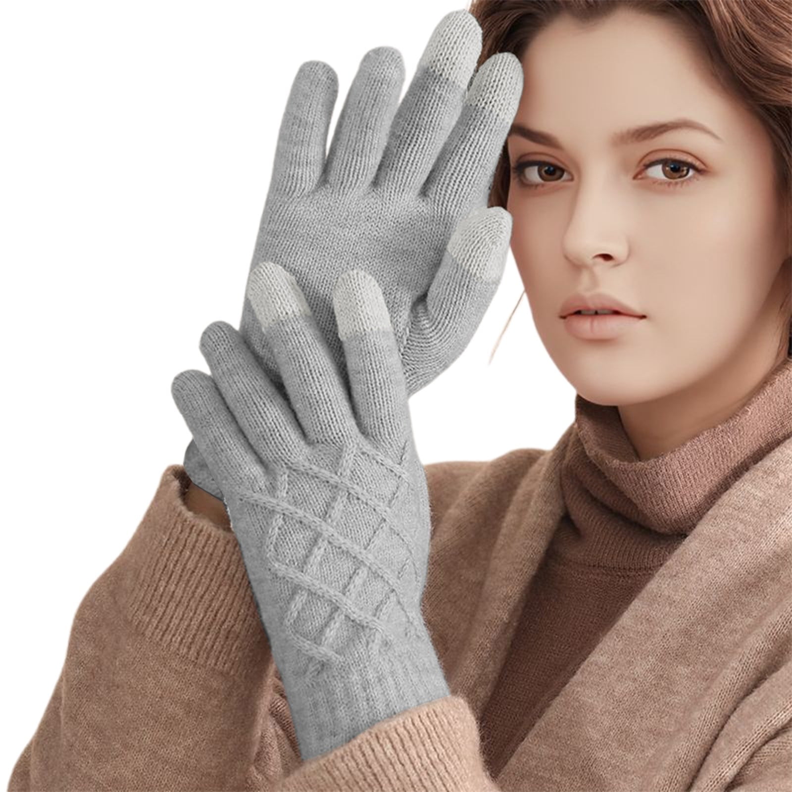 HNMKIU Winter Thermal Touchscreen Mittens with Knitted Pineapple Design ...
